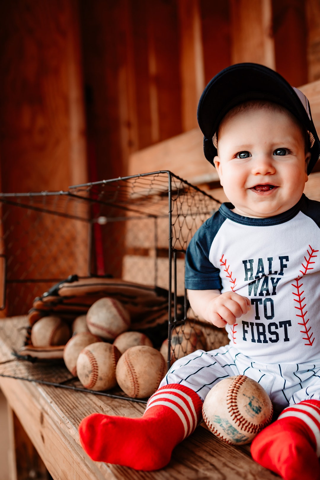 Halfway to First 6 Months Half Halfway Birthday Personalized Baseball ...