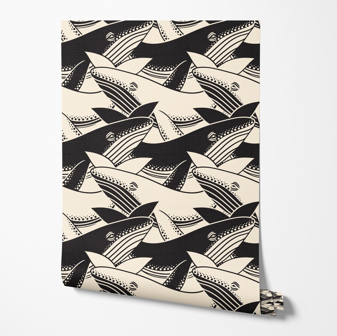 Whales Weaving Pattern Wallcovering - Removable Self Adhesive Wallpaper ...