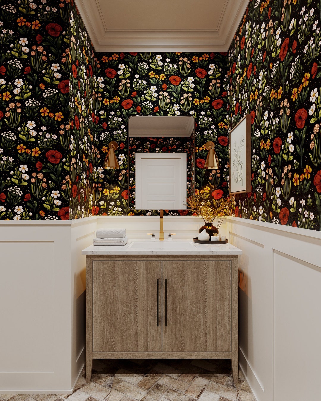 Red Flower Pattern Wallpaper Peel & Stick Pre-pasted Unpasted Materials ...