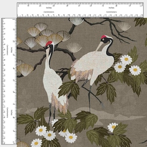 Japanese Crane Fabric by the Yard - Pattern Fabric for Home Projects ...