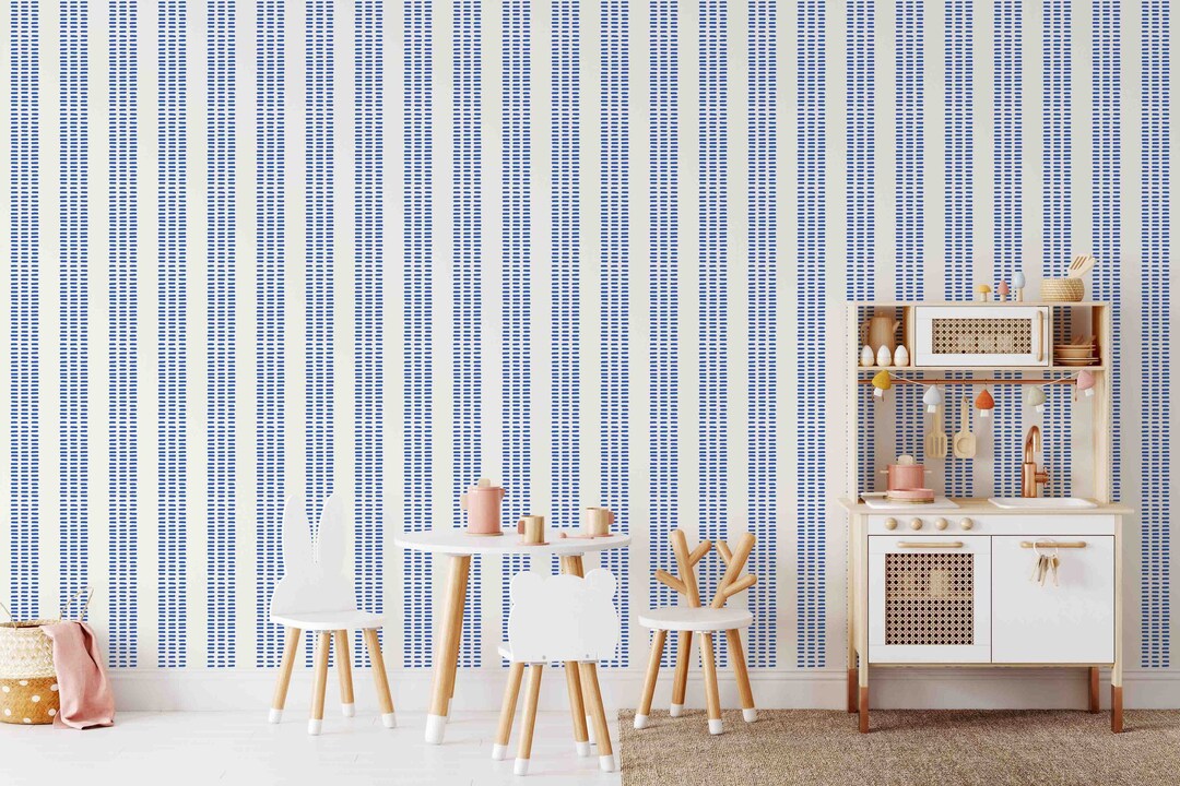 Blue Summer Stripes Pattern Wallpaper | Peel & Stick | Pre-pasted ...