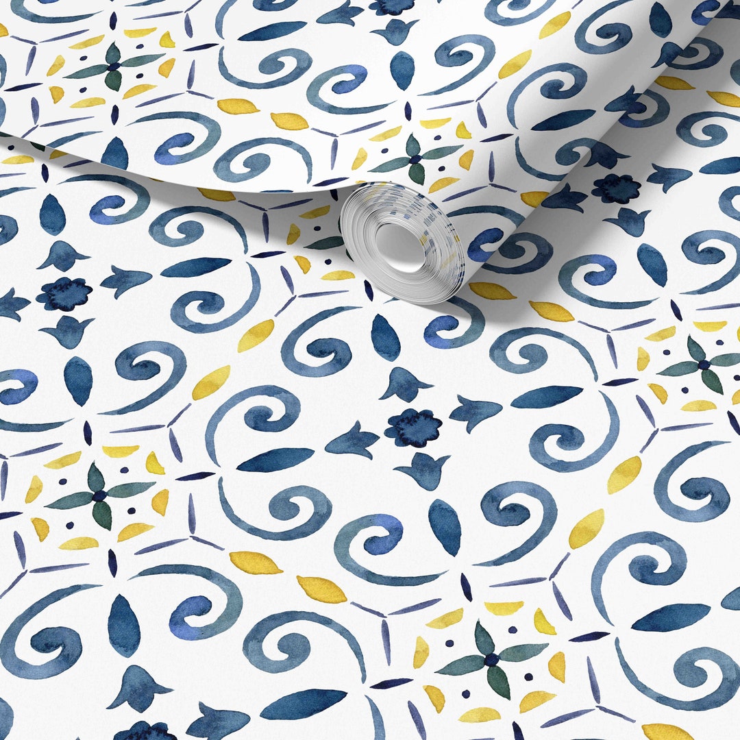 Tile Pattern Wallpaper - Removable Peel & Stick Wallcovering - Abstract ...