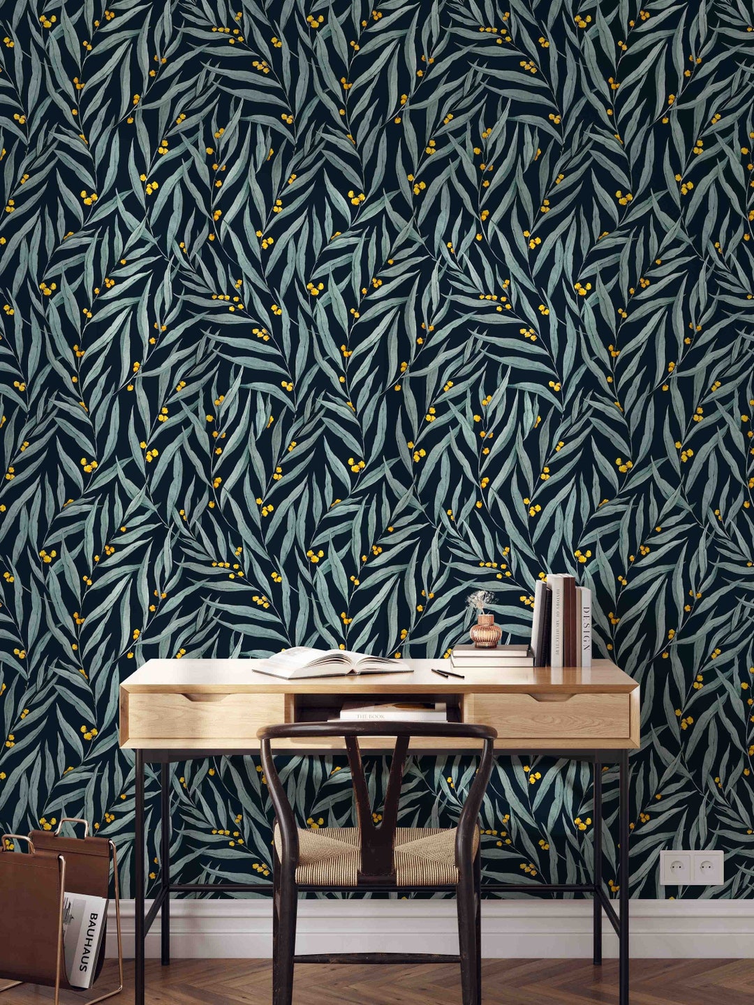 Golden Wattle Leaves Pattern Wallcovering - Self-adhesive Removable ...