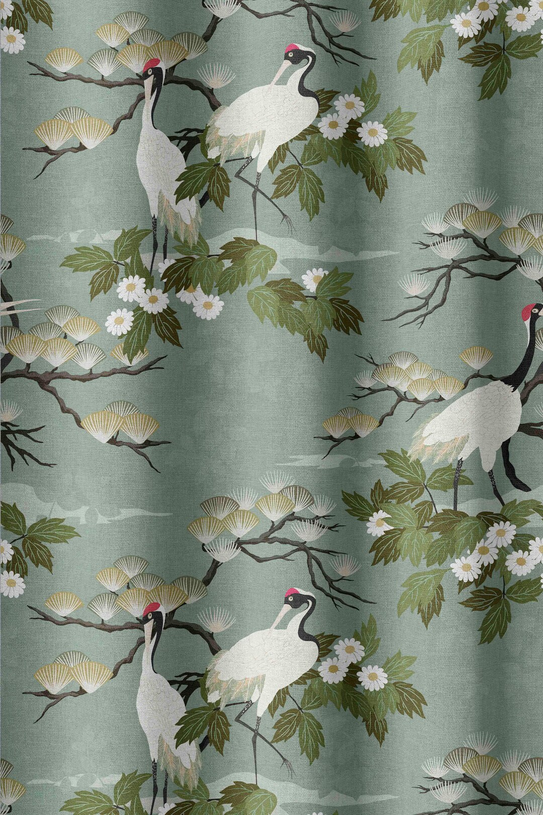 Japanese Crane Fabric by the Yard - Pattern Fabric for Home Projects ...