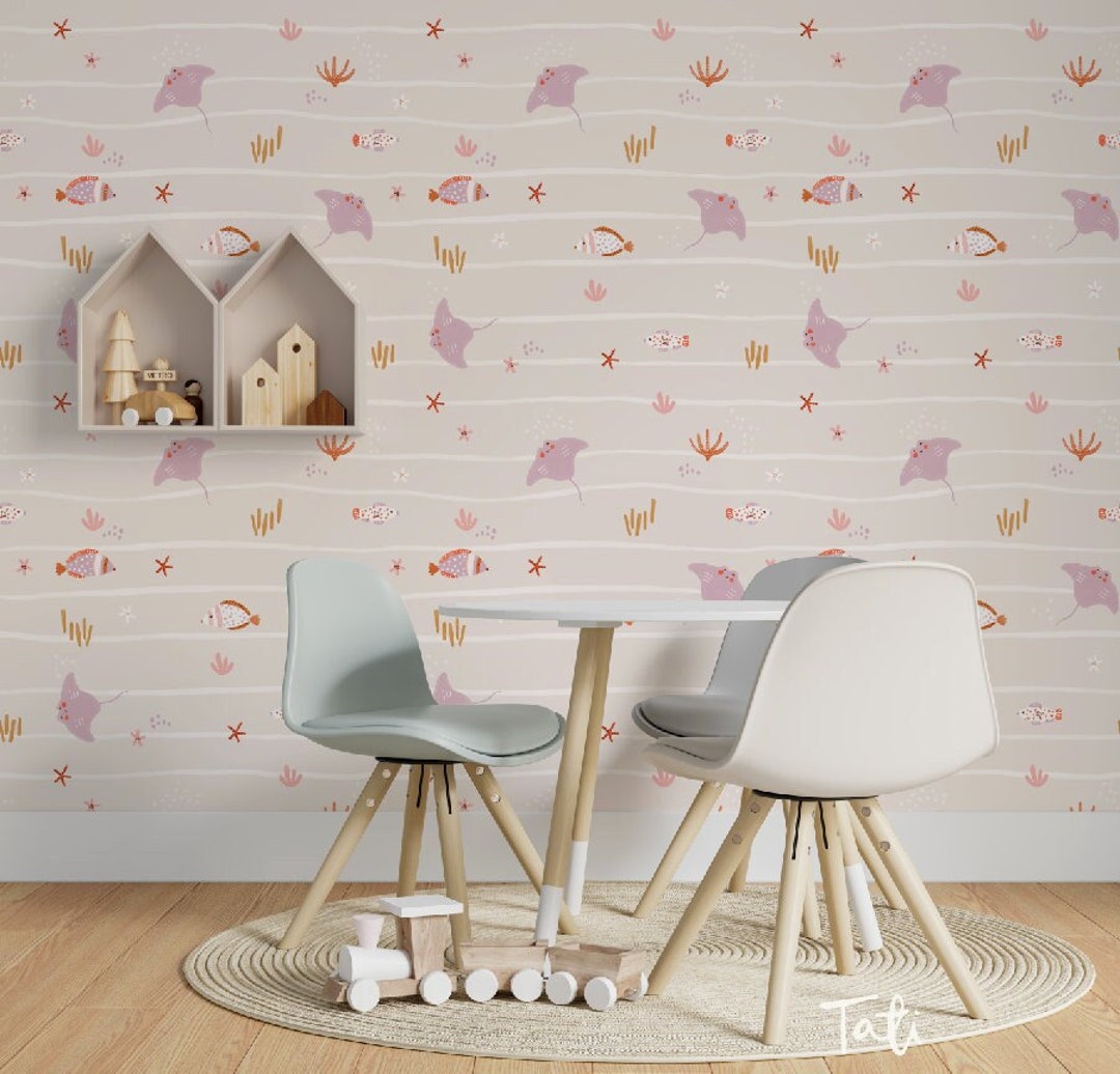 Smiling Stingray Striped Wallpaper | Peel & Stick | Pre-pasted ...