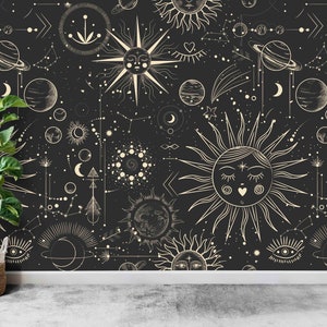 Moon Phases on Dark Background Wall Mural Removable Peel & - Etsy
