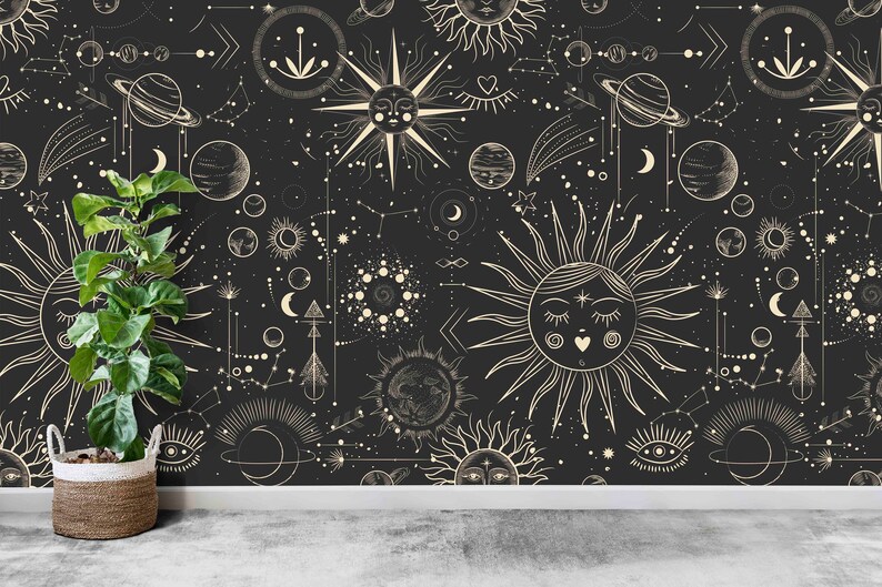 Moon Phases on Dark Background Wall Mural Removable Peel & - Etsy