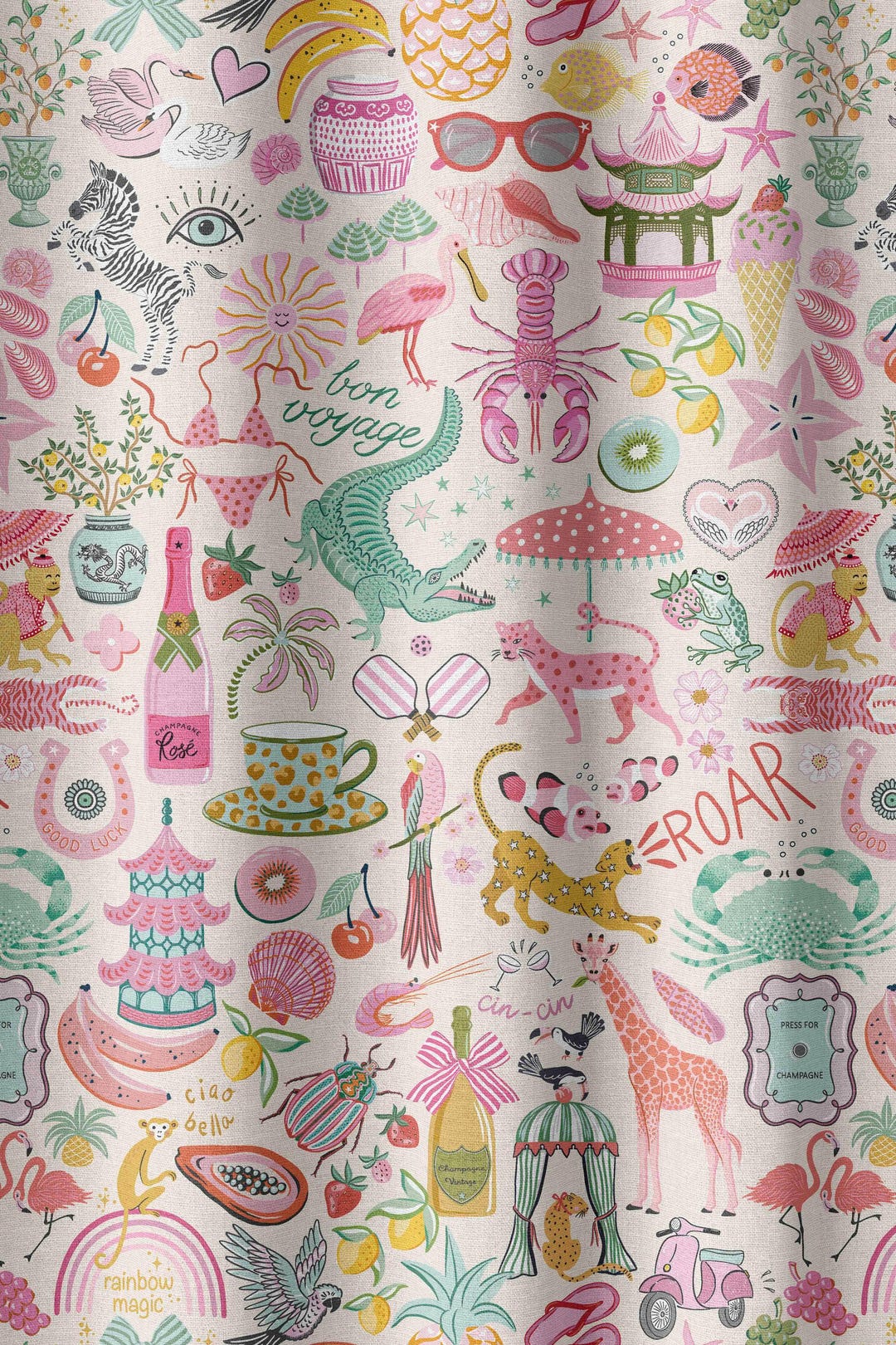 Conversational Collage Fabric by the Yard - Pattern Fabric for Home ...