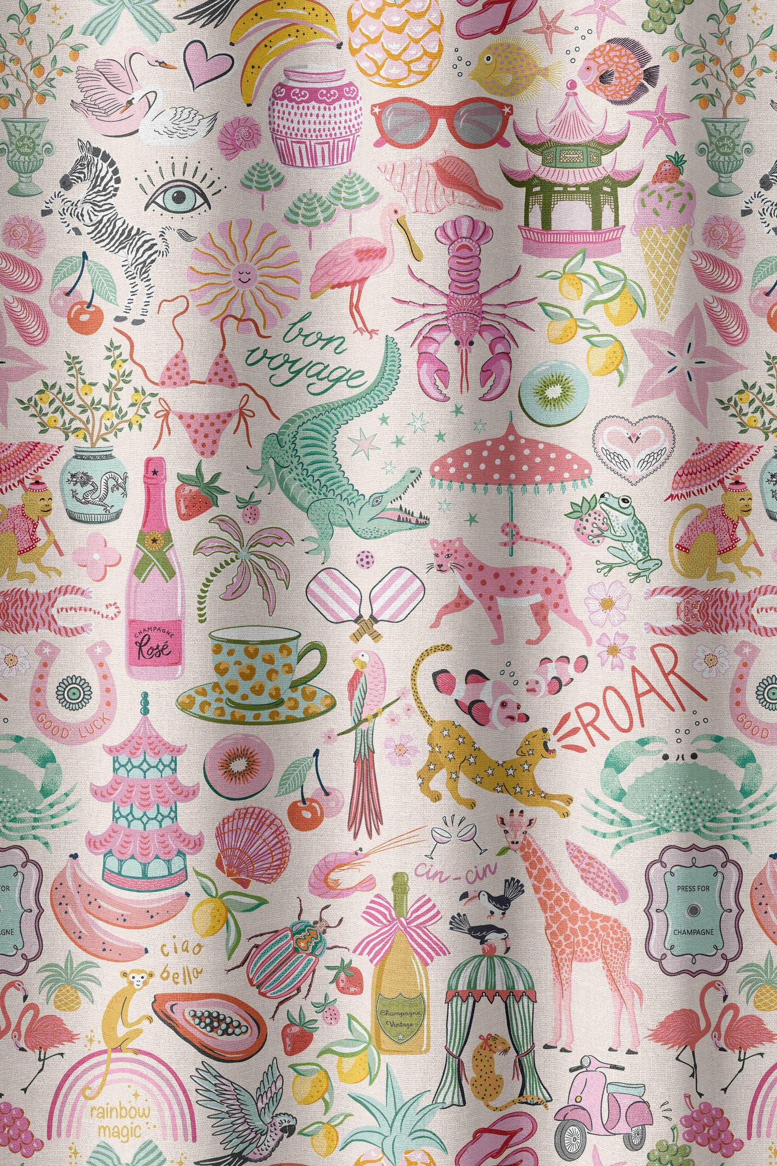 Conversational Collage Fabric by the Yard - Pattern Fabric for Home ...