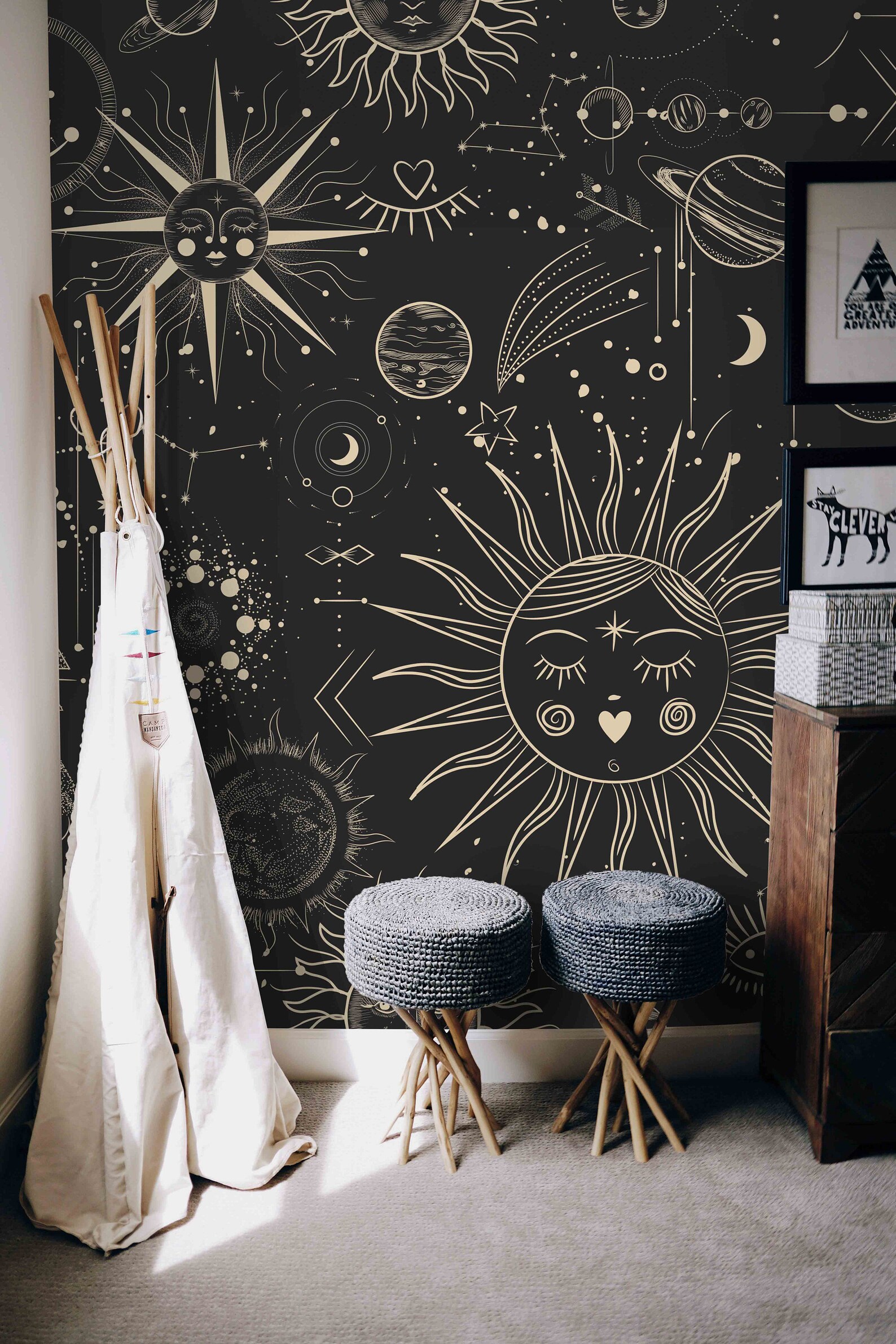 Moon Phases on Dark Background Wall Mural Removable Peel & - Etsy