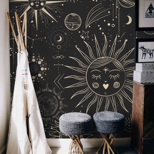 Moon Phases on Dark Background Wall Mural Removable Peel & - Etsy