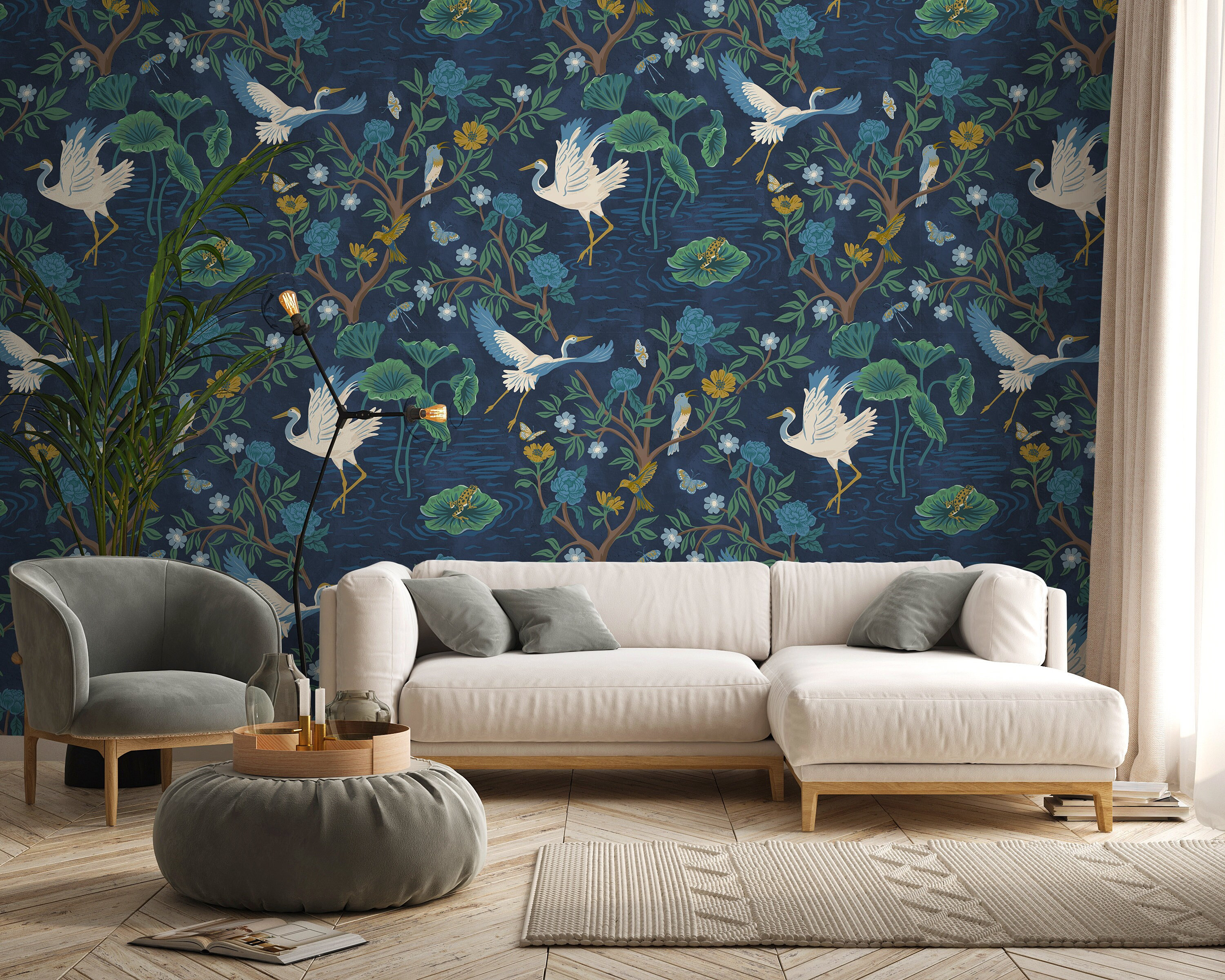 Peel & Stick Wallpaper Navy Mythic Garden Pattern Pre-pasted and ...