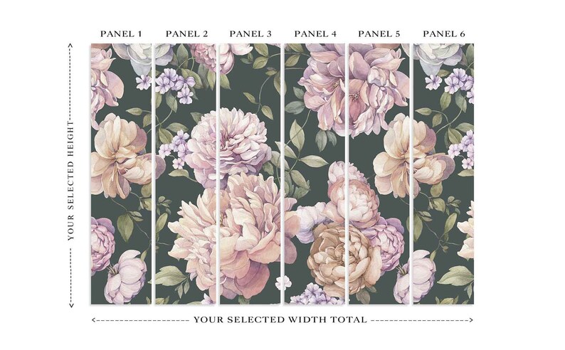 Peony Wall Mural Wallpaper Pink Floral Illustration Green - Etsy