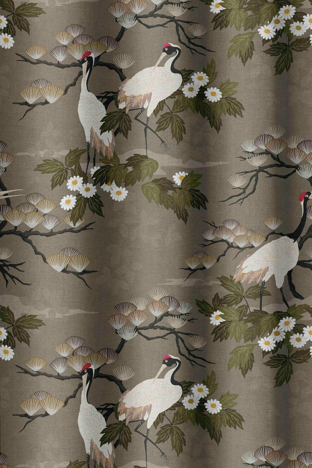 Japanese Crane Fabric by the Yard - Pattern Fabric for Home Projects ...
