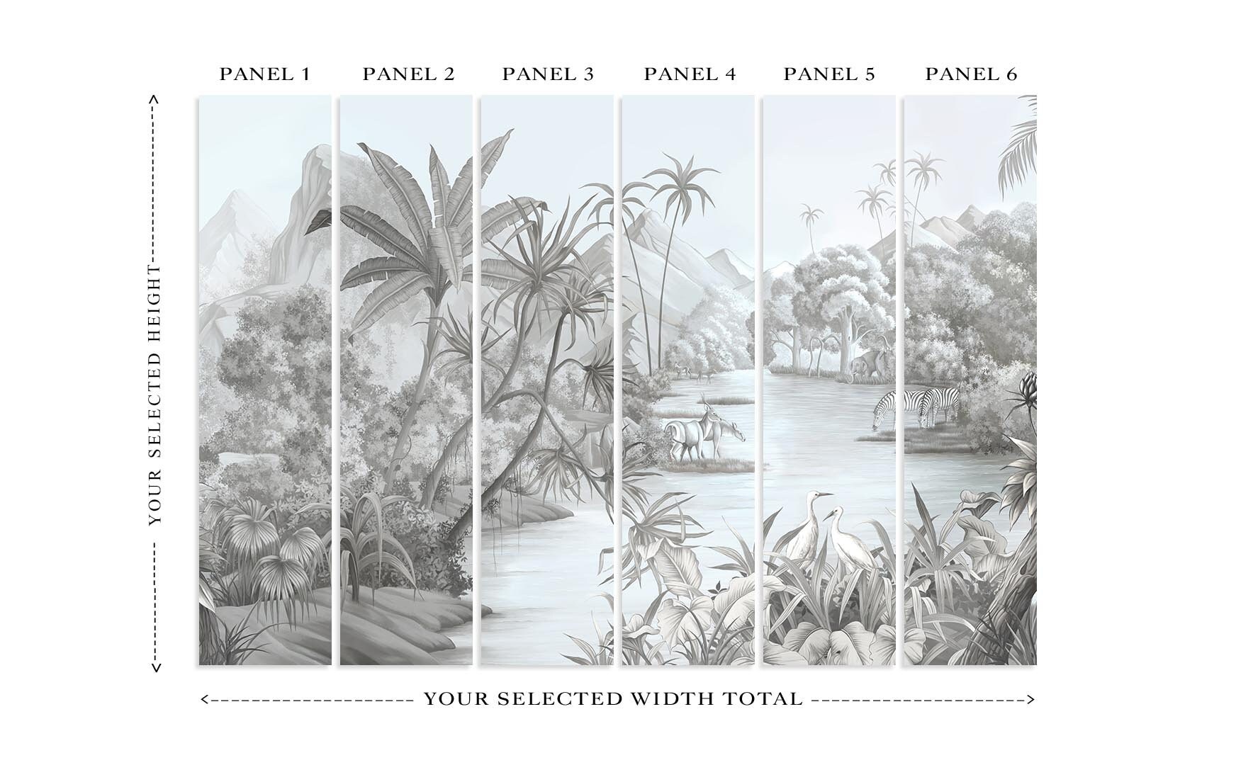 Peel & Stick Wallpaper - Grayscale Tropical Mural - Removable Pre ...