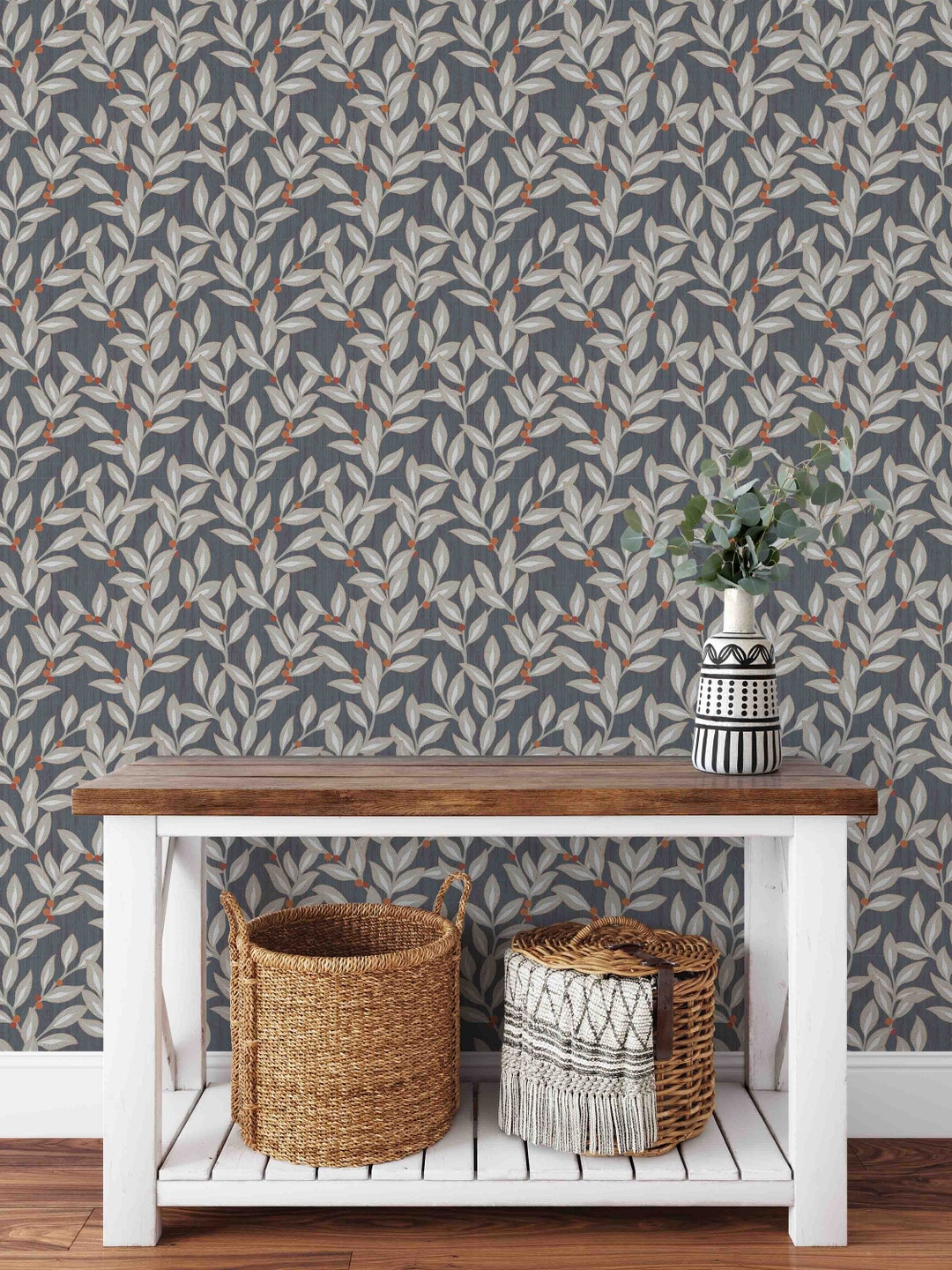 Peel & Stick Wallpaper - Trailing Leaves Pattern - Removable Pre-pasted ...