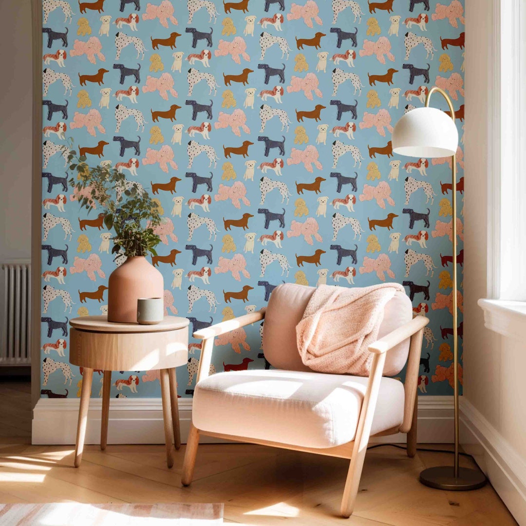 Peel & Stick Wallpaper - Dog Pattern Pattern - Removable Pre-pasted ...