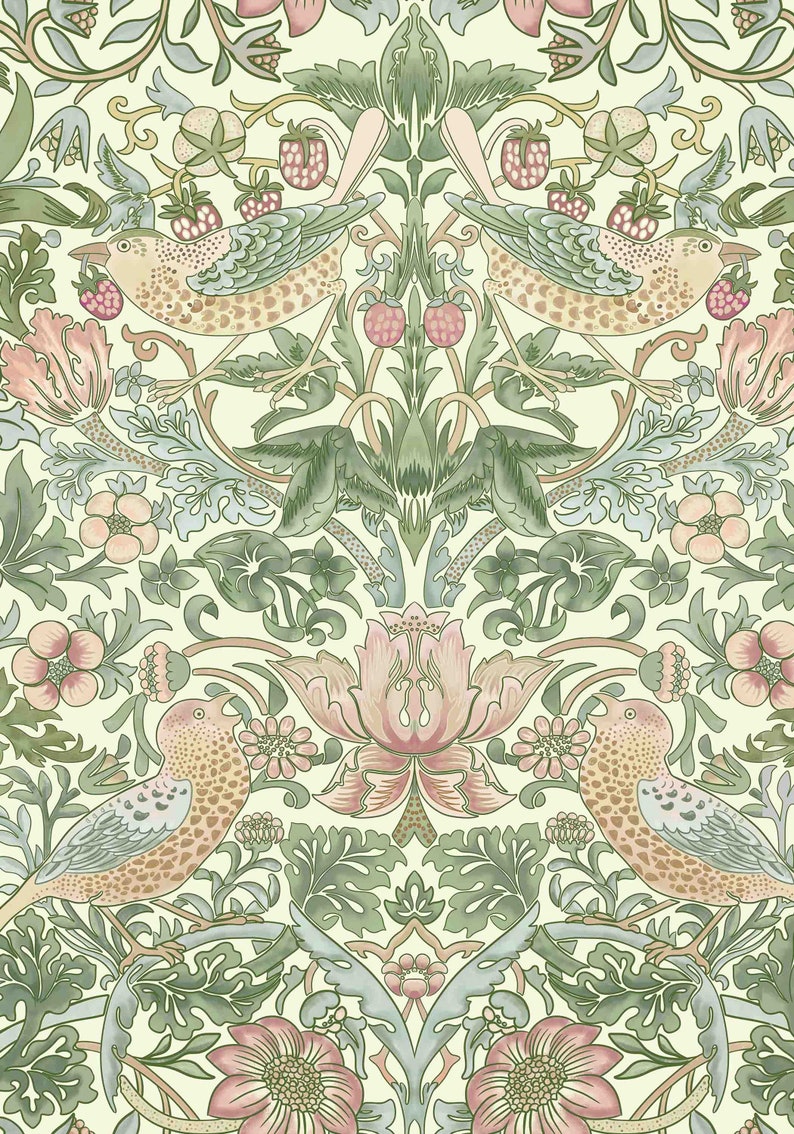 Peel & Stick Wallpaper - William Morris Strawberry Thief Pattern ...