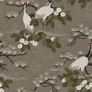 Japanese Crane Fabric by the Yard - Pattern Fabric for Home Projects ...