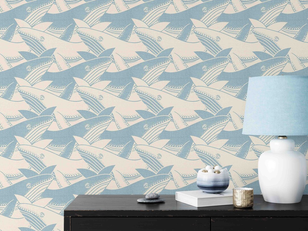 Whales Weaving Soft Blue Wallcovering - Removable Self Adhesive ...