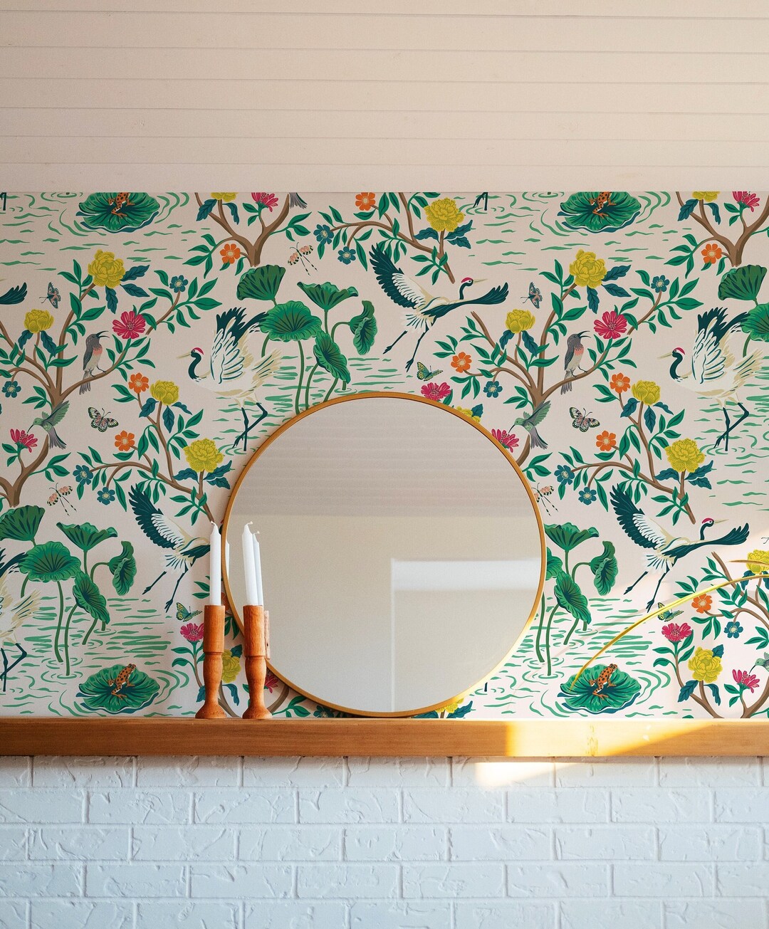 Peel & Stick Wallpaper - Summery Mythic Garden Pattern - Pre-pasted and ...