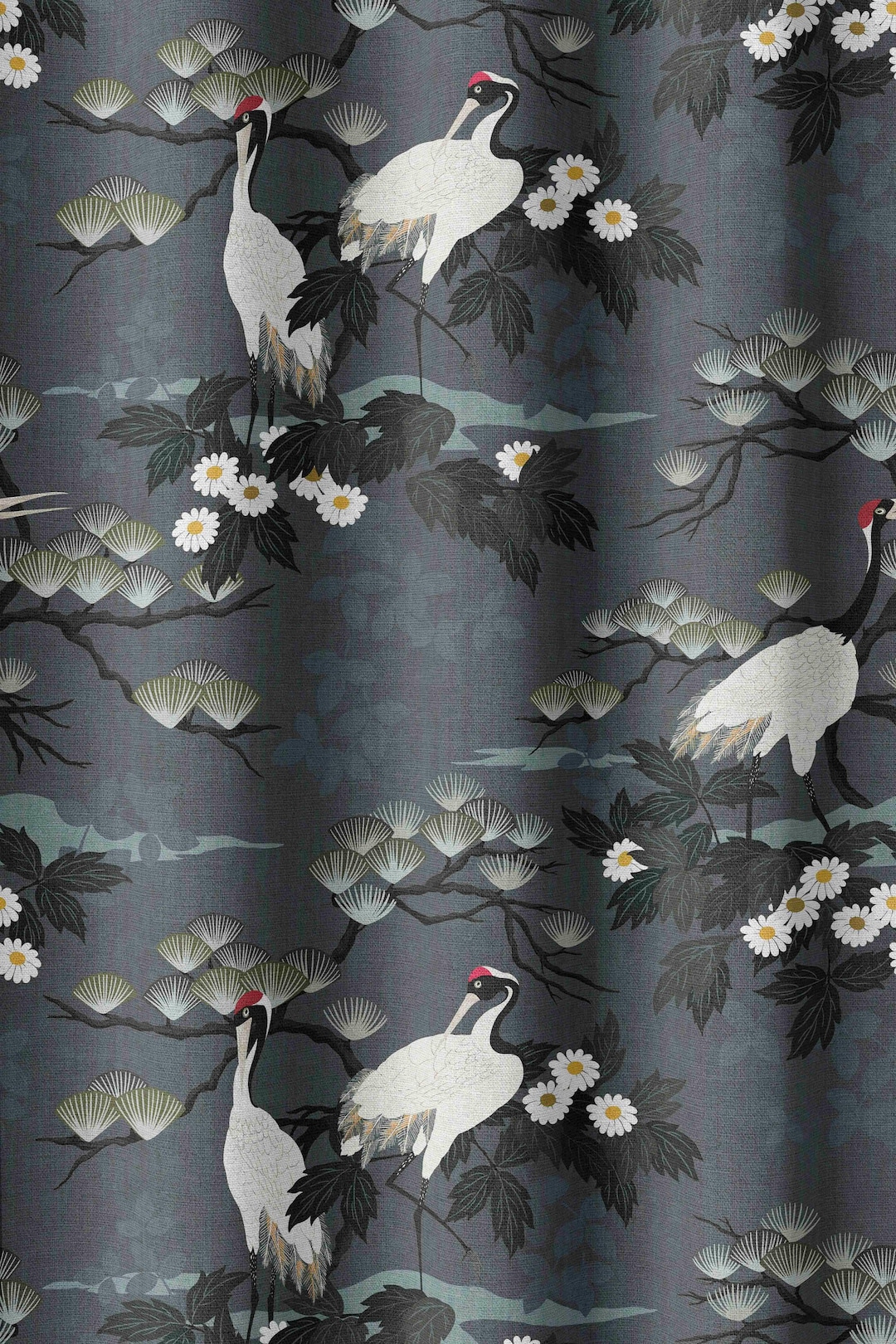 Japanese Crane Fabric by the Yard - Pattern Fabric for Home Projects ...