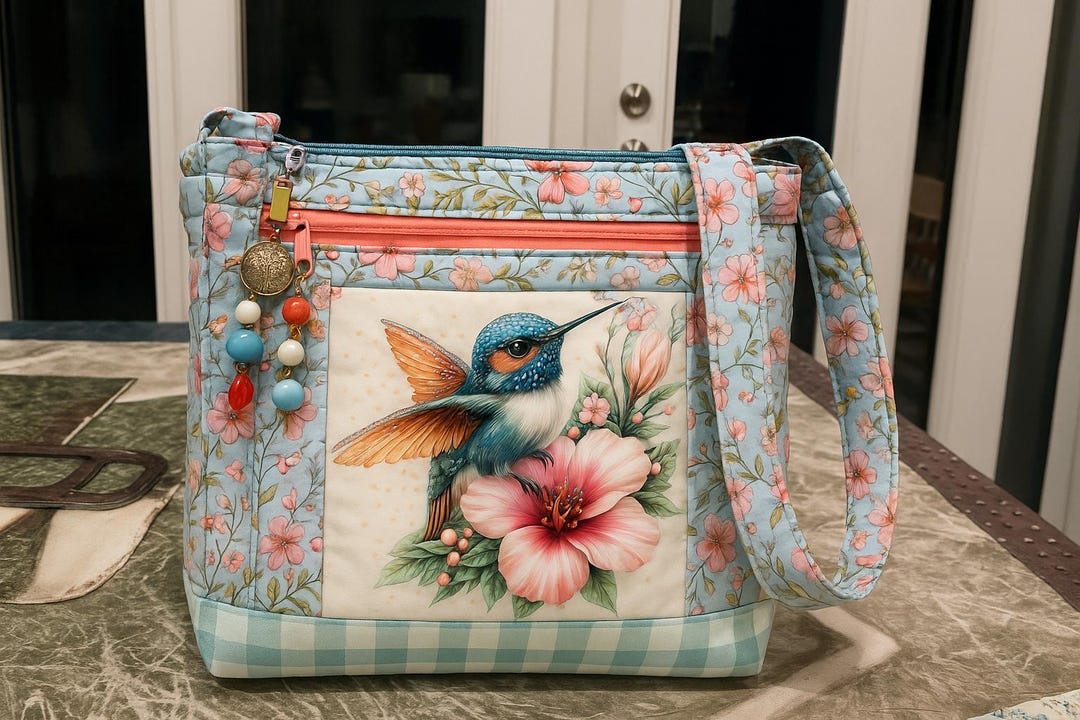 NEW DESIGN POCKET and Key Fob Hummingbird and Flowers Crossbody or ...