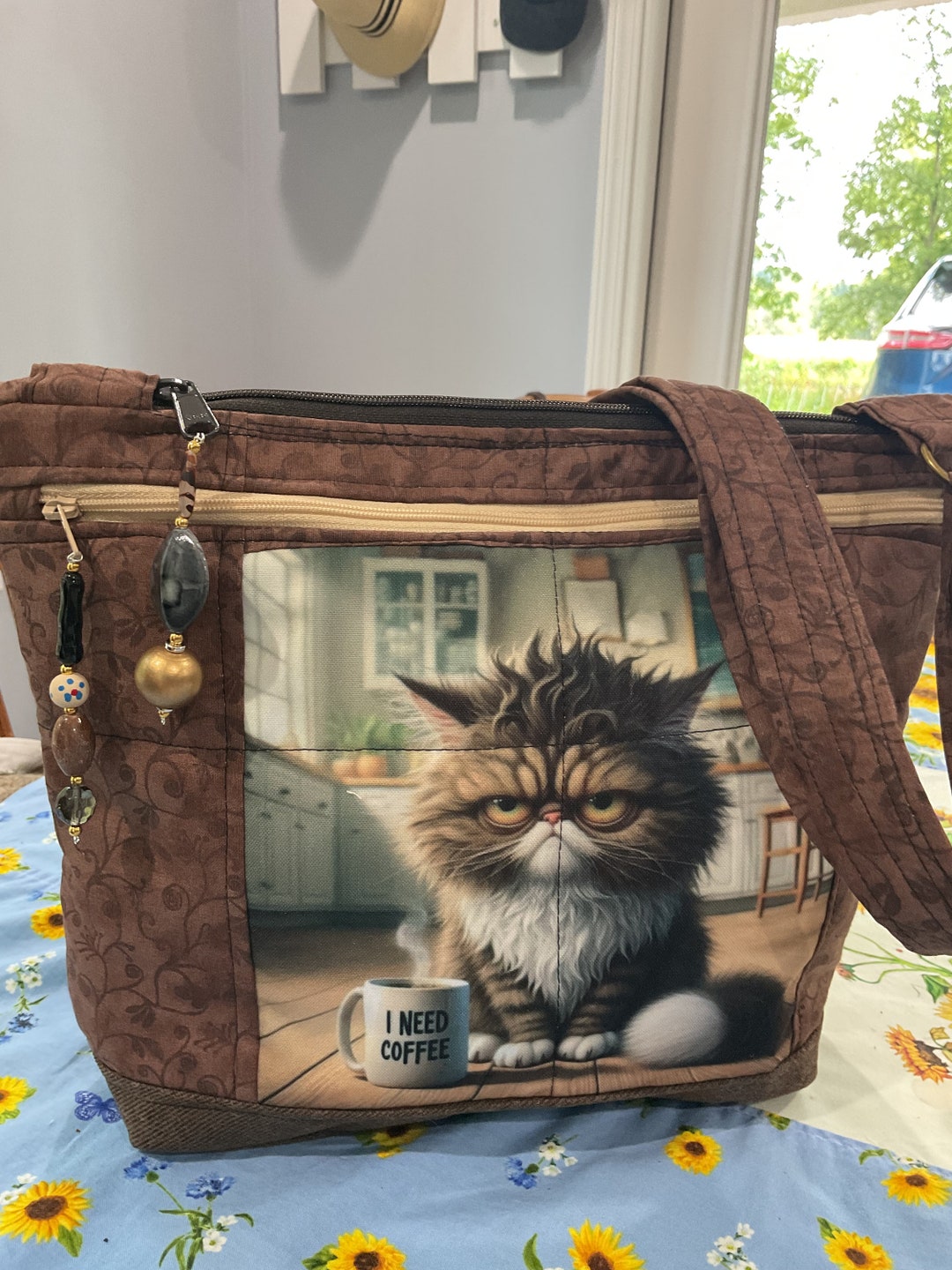 Hilarious Grumpy Cat With Coffee Crossbody or Shoulder Adjustable Strap ...
