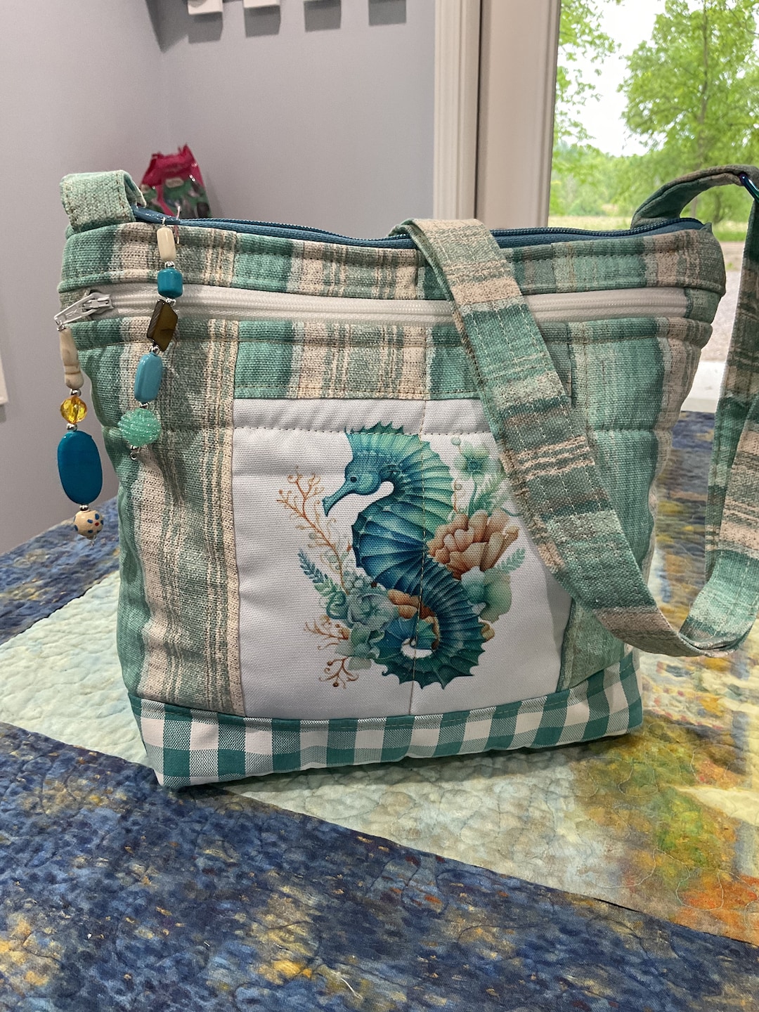 Charming Aqua Seahorse Small Shoulder or Crossbody Strap Fabric Purse ...
