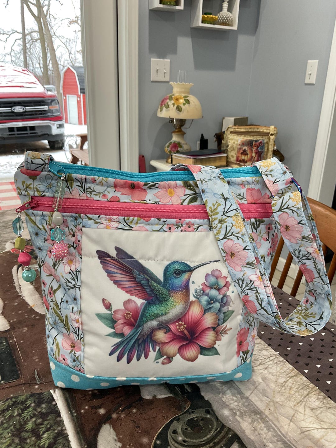 NEW DESIGN POCKET and Key Fob Hummingbird and Floral Print Small ...