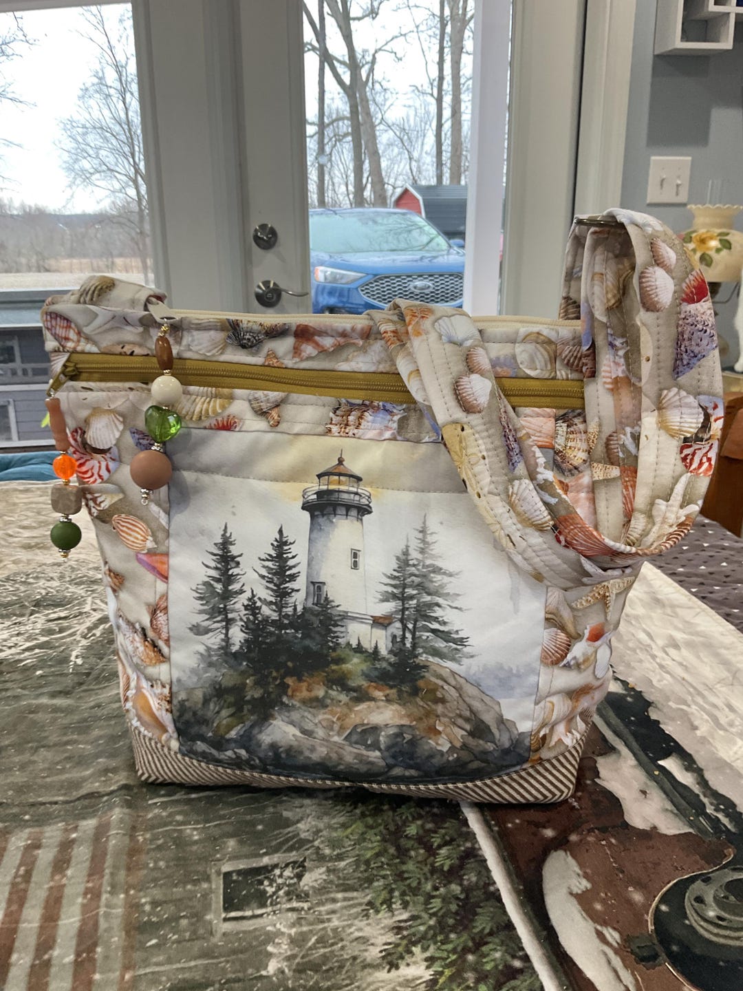 Wonderful Lighthouse and Seahorses Double Picture Crossbody or Shoulder ...