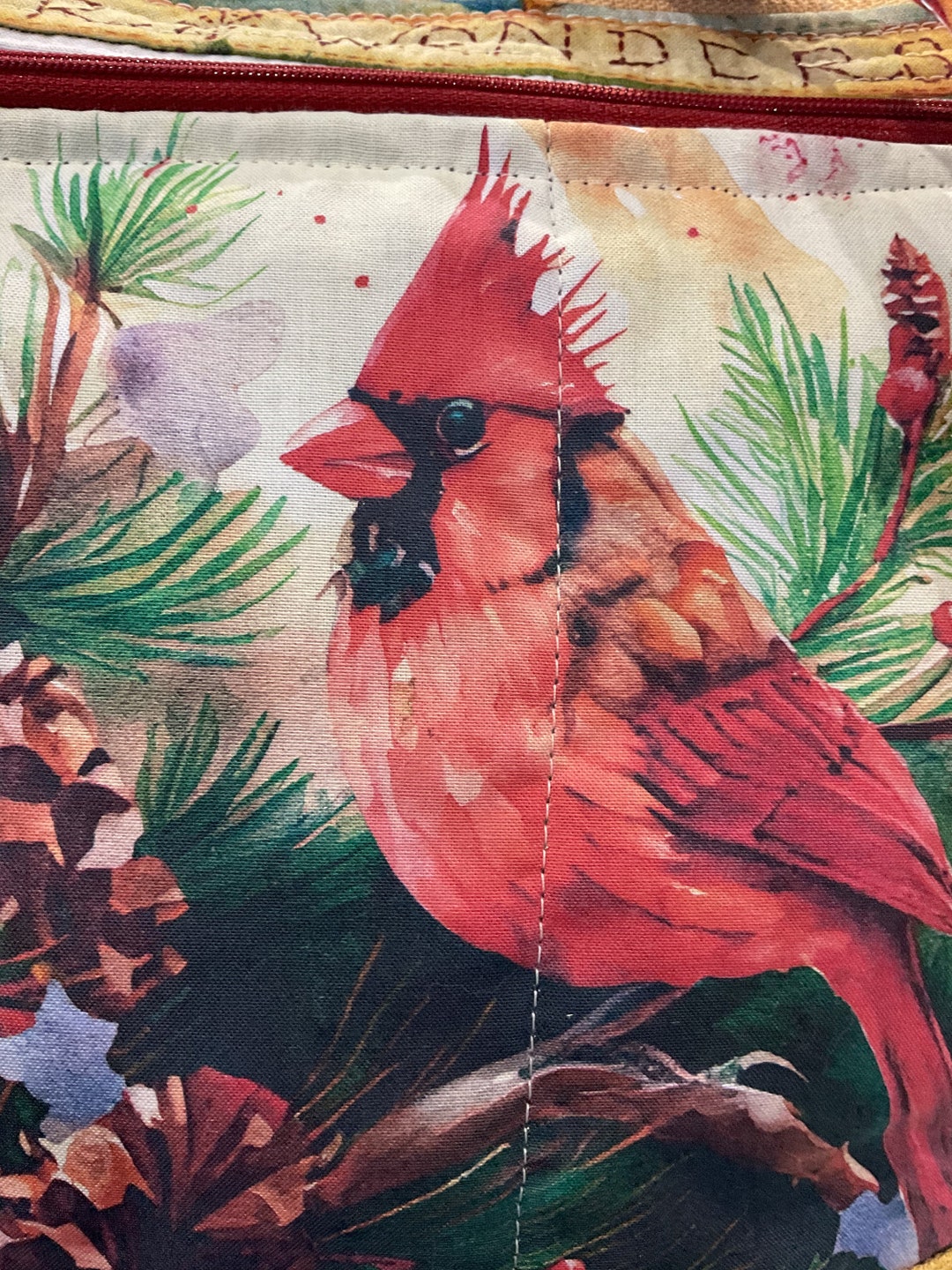 Folk Art and Cardinal Adjustable Strap Fabric Purse With Secured Zipper ...