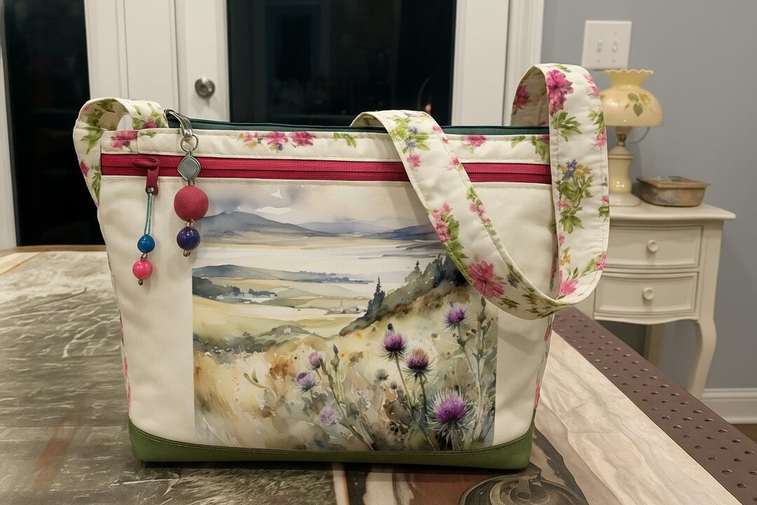 Wild Thistle Flowers and Lake Scene Crossbody or Shoulder Adjustable ...