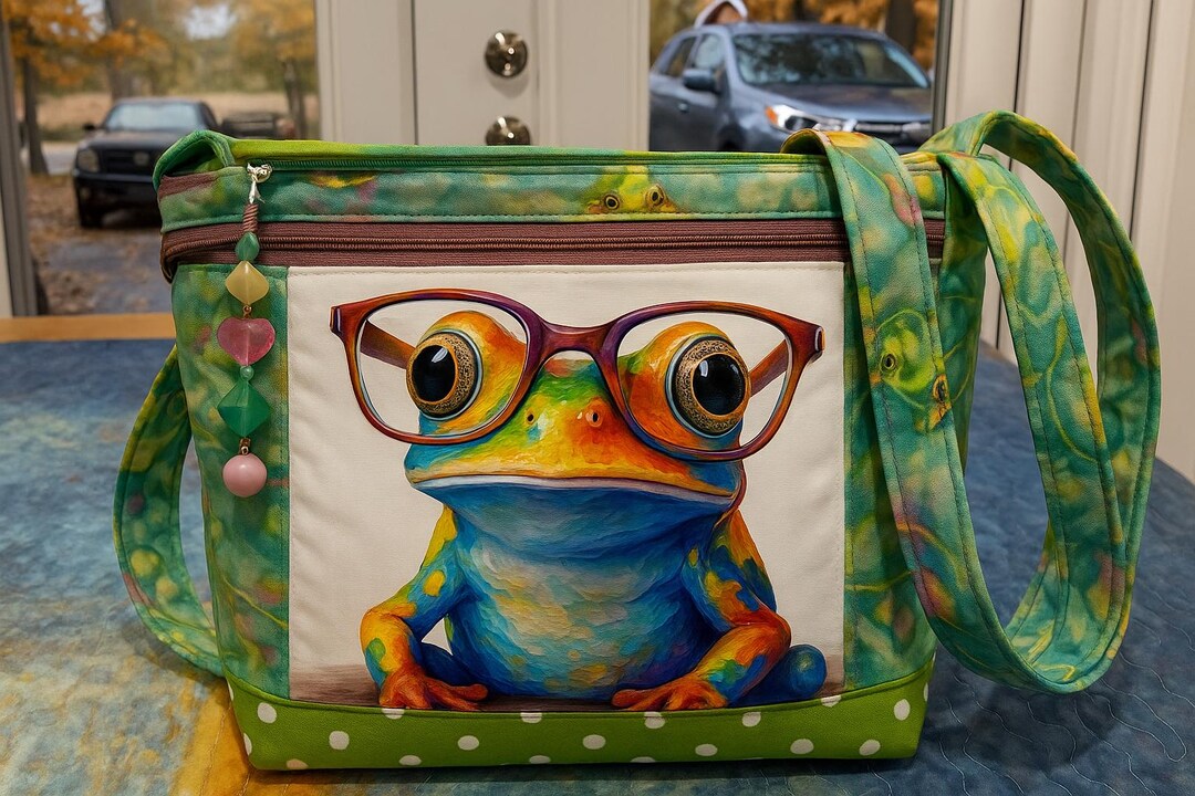Darling Frog With Glasses Small Adjustable Strap Fabric Purse 100% ...