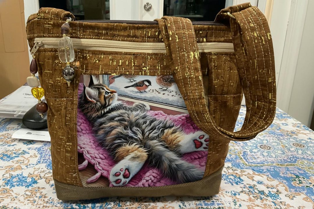 Adorable Cat and Birds Crossbody or Shoulder Adjustable Strap Fabric ...