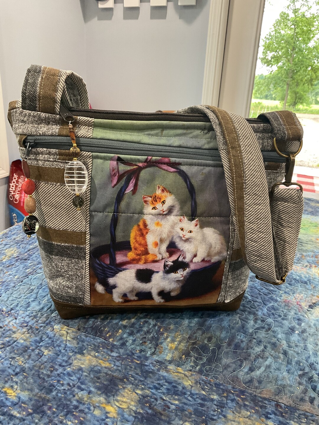 Striking European Print of Cats Shoulder or Crossbody Strap Fabric ...