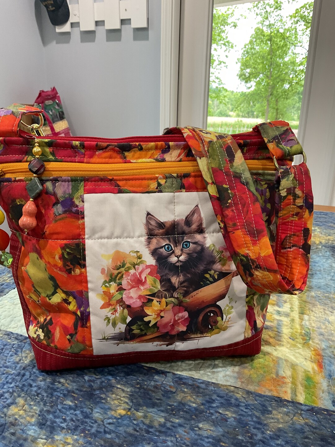 Wonderful Kitten and Flowers Small Crossbody or Shoulder Adjustable ...