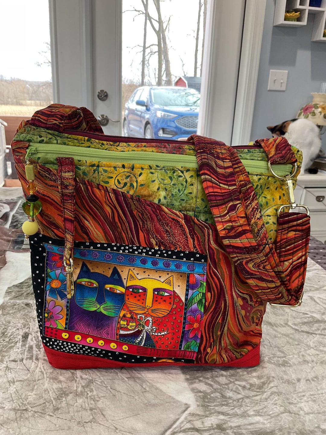 NEW STYLE Pocket and Key Fob Unique Laurel Burch Cat Crossbody or ...