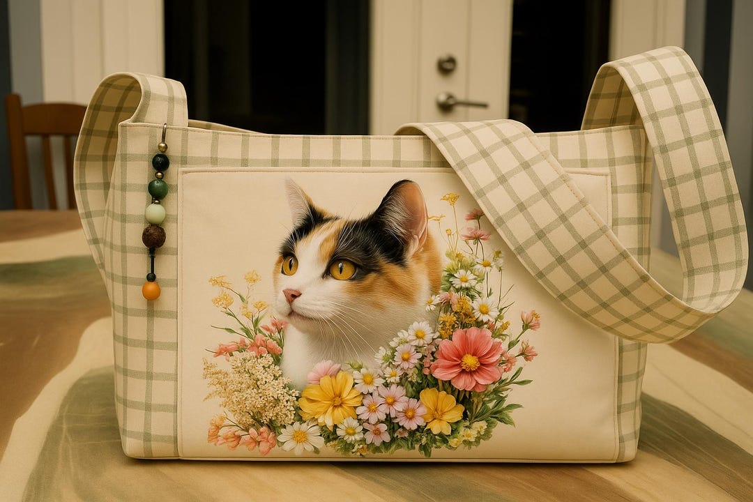 Absolutely Adorable Calico Cat in Flowers Water Repellent Shoulder or ...