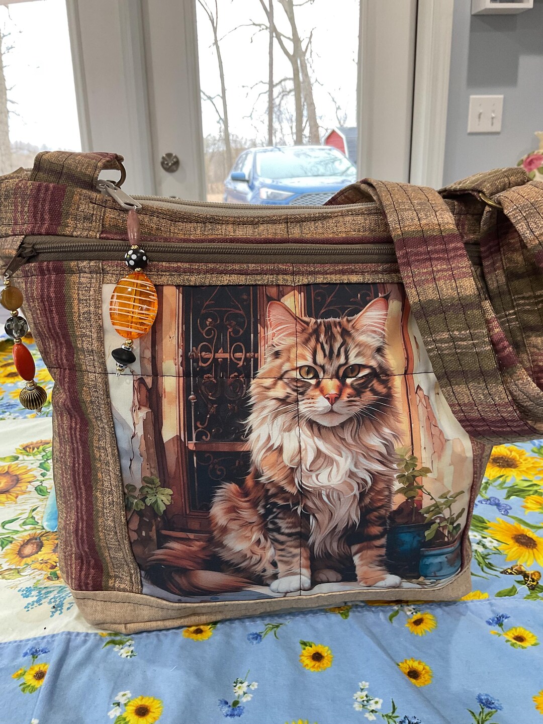 NEW STYLE Pocket and Key Fob Great Long Haired Tabby Cat Crossbody or ...