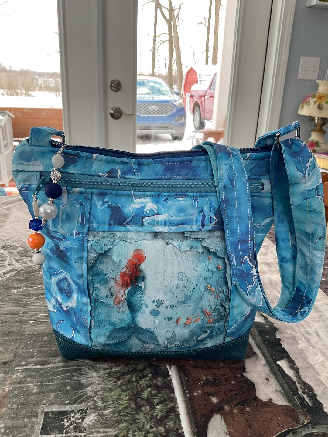 NEW DESIGN POCKET and Key Fob Mermaid and Ocean Print Small Crossbody ...