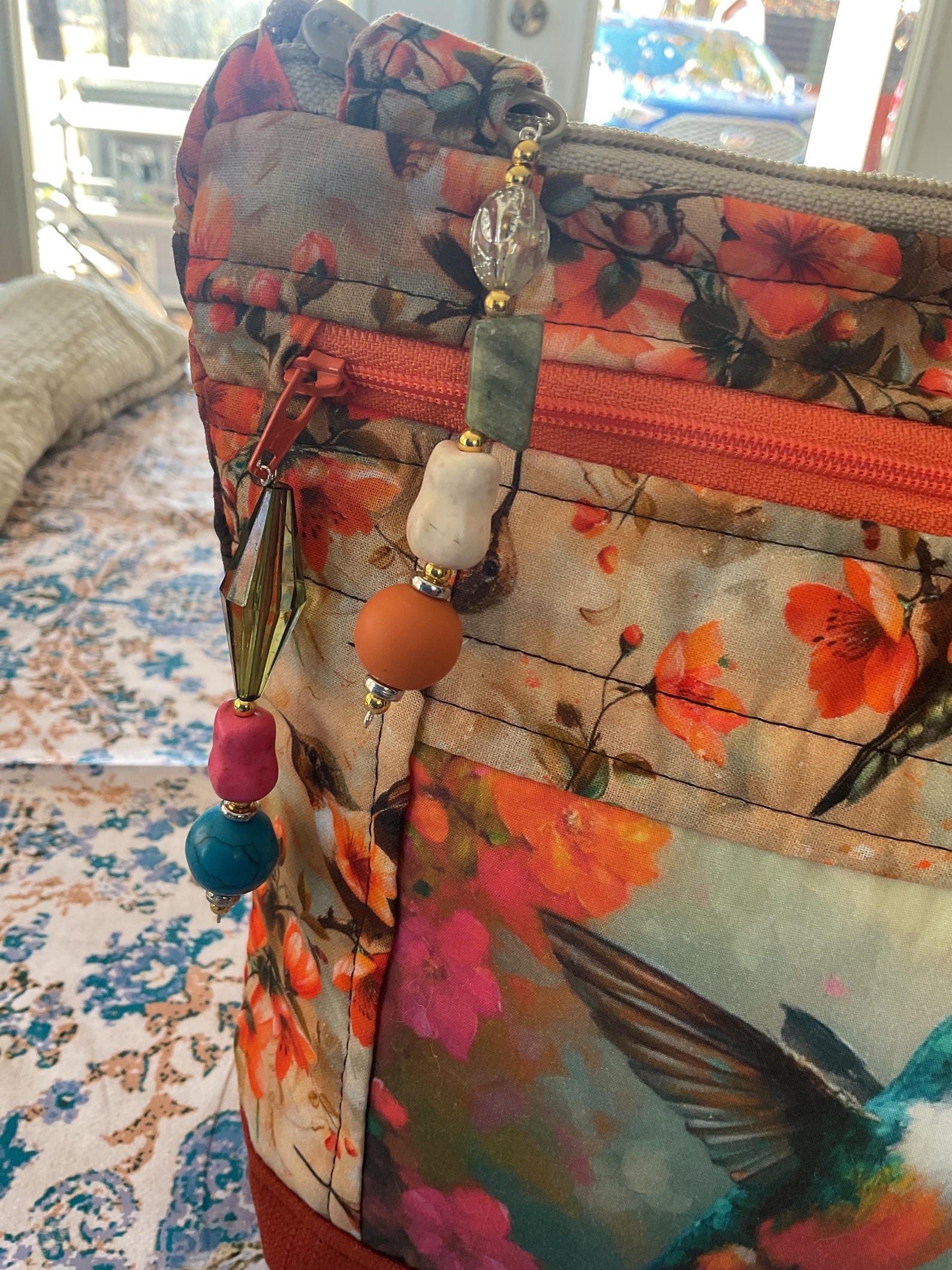 NEW STYLE Pocket and Key Fob Pretty Hummingbird and Flowers Small ...