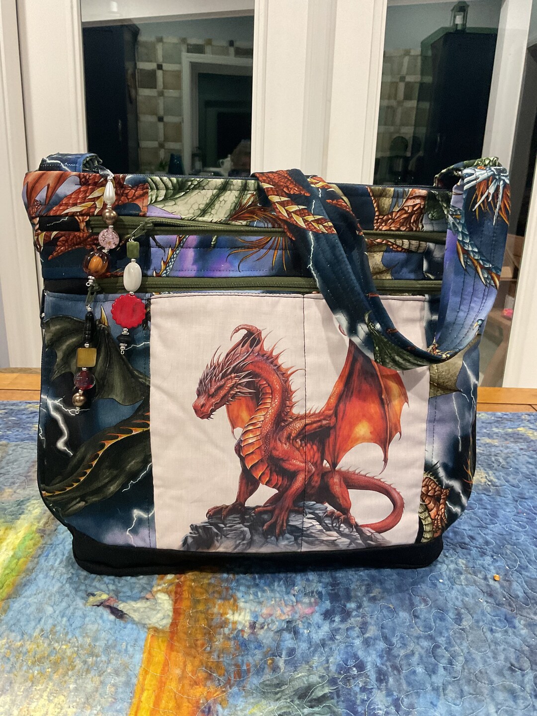 Unique Fantastical Dragon 7 Zipper Cross Body or Shoulder Strap Fabric ...