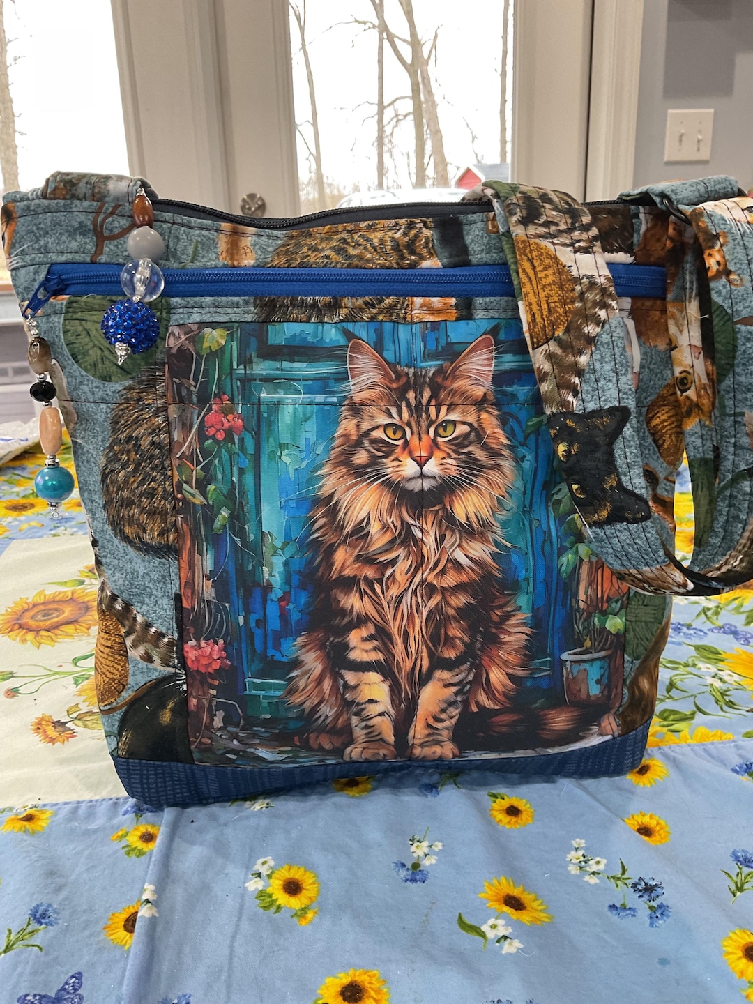 NEW STYLE Pocket and Key Fob Great Long Haired Tabby Cat Crossbody or ...