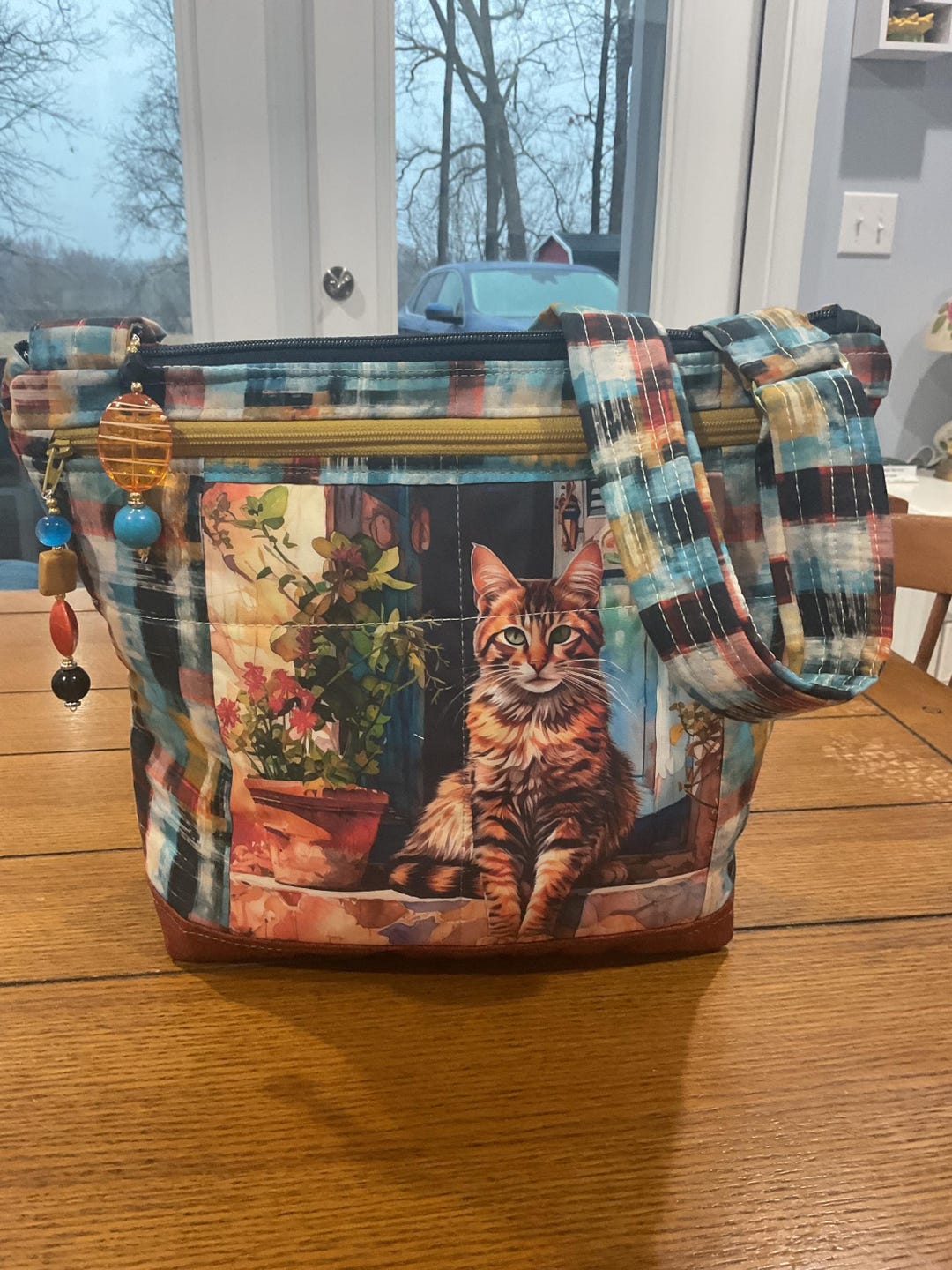 NEW STYLE Pocket and Key Fob Stunning Cat Portrait and Flowers ...