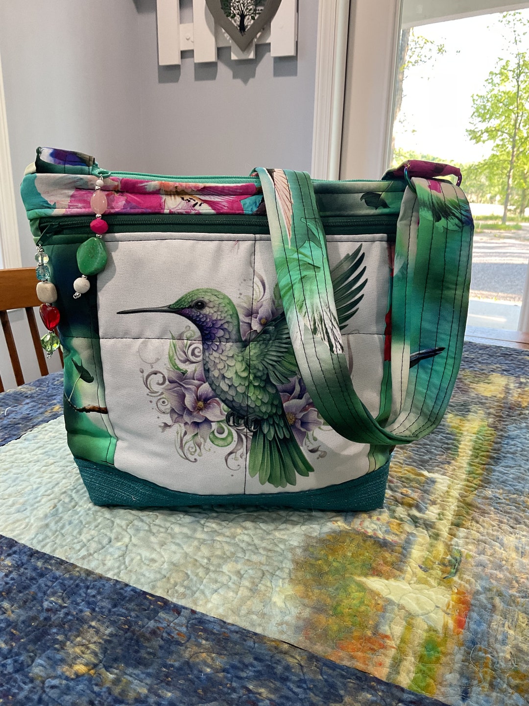 Gorgeous Flowers and Hummingbird Crossbody or Shoulder Adjustable Strap ...