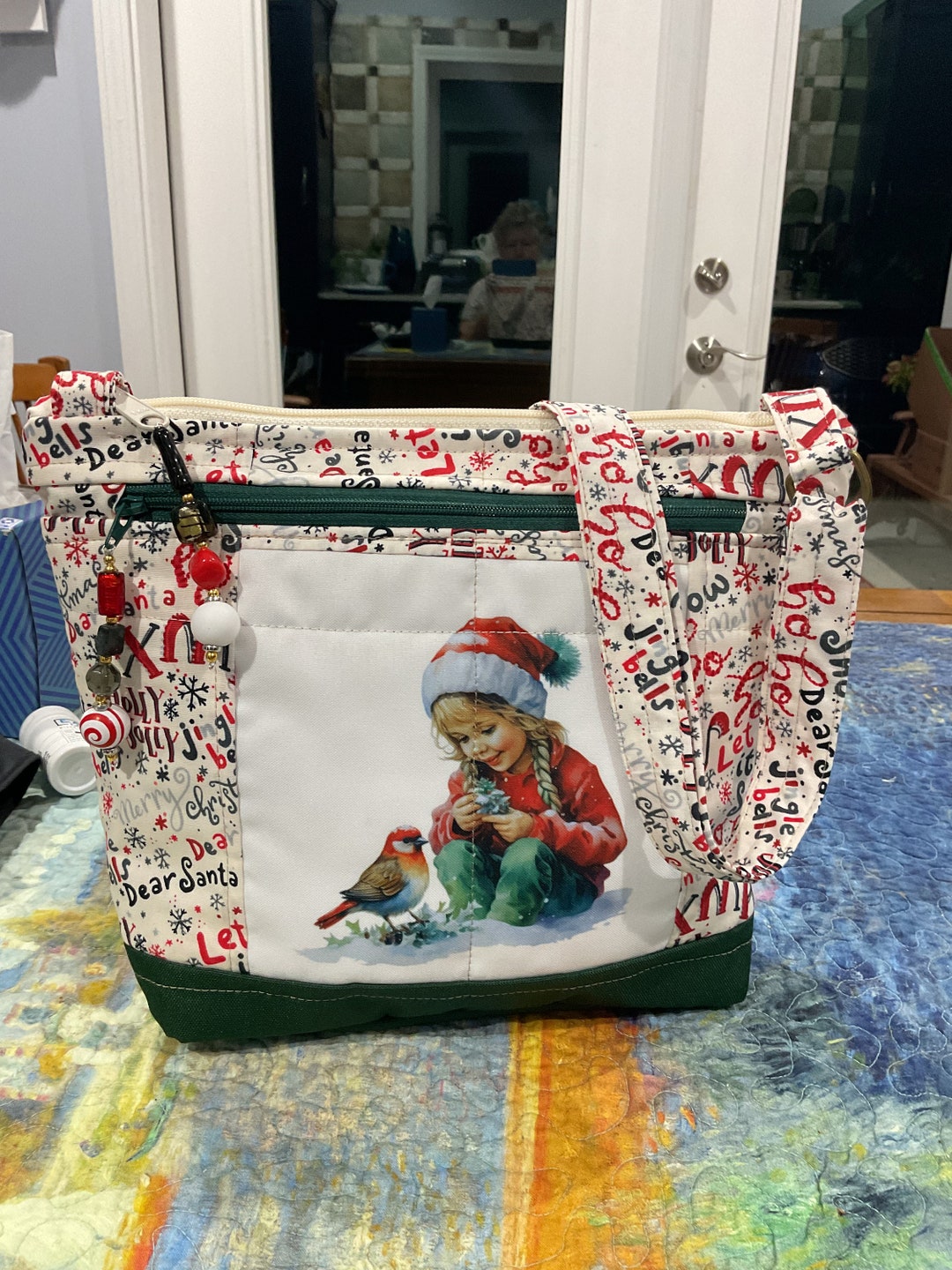 Precious Little Girl With Cardinal Winter Print Small Shoulder or ...