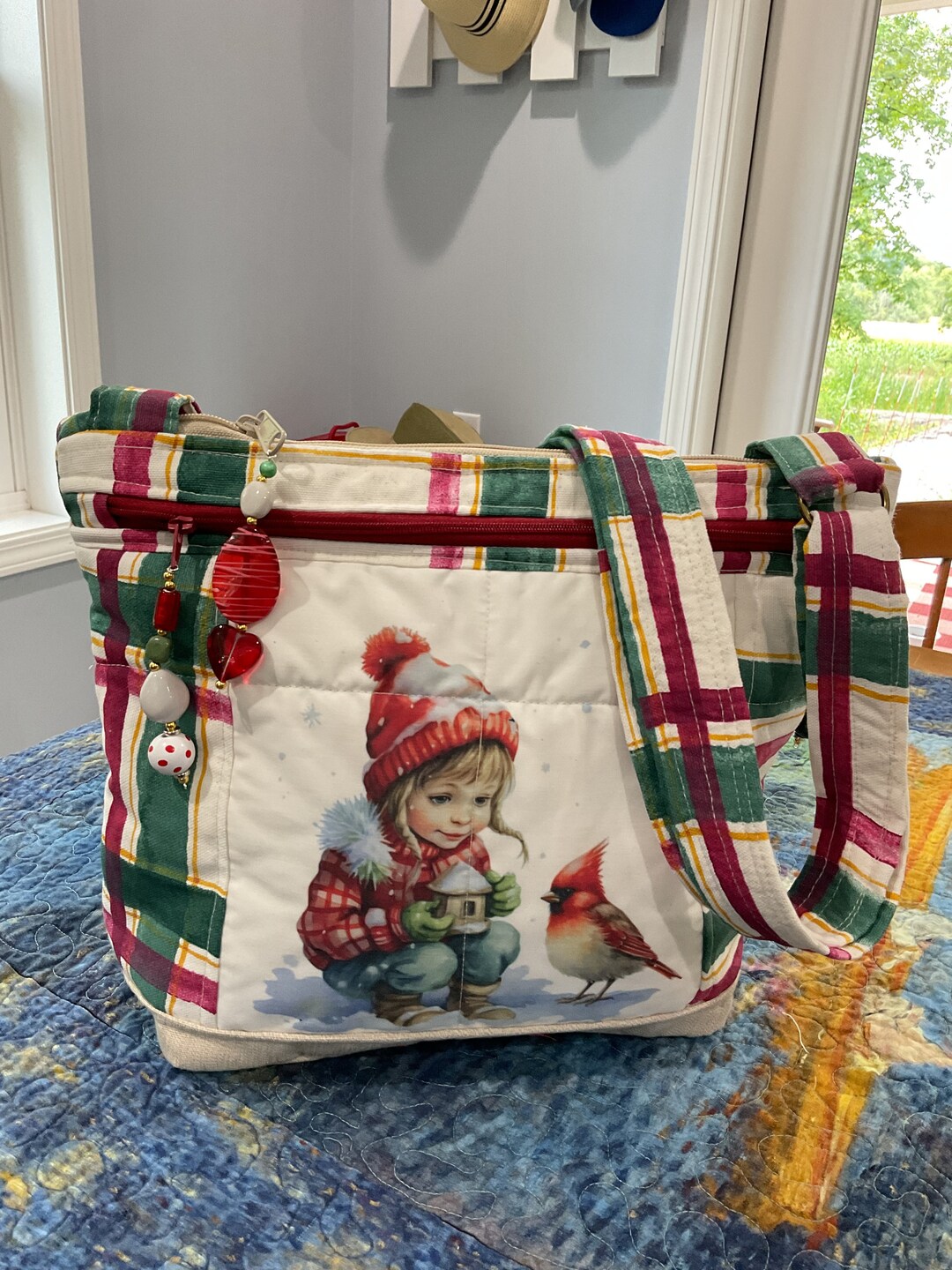 Charming Little Girl and Cardinal Crossbody or Shoulder Adjustable ...