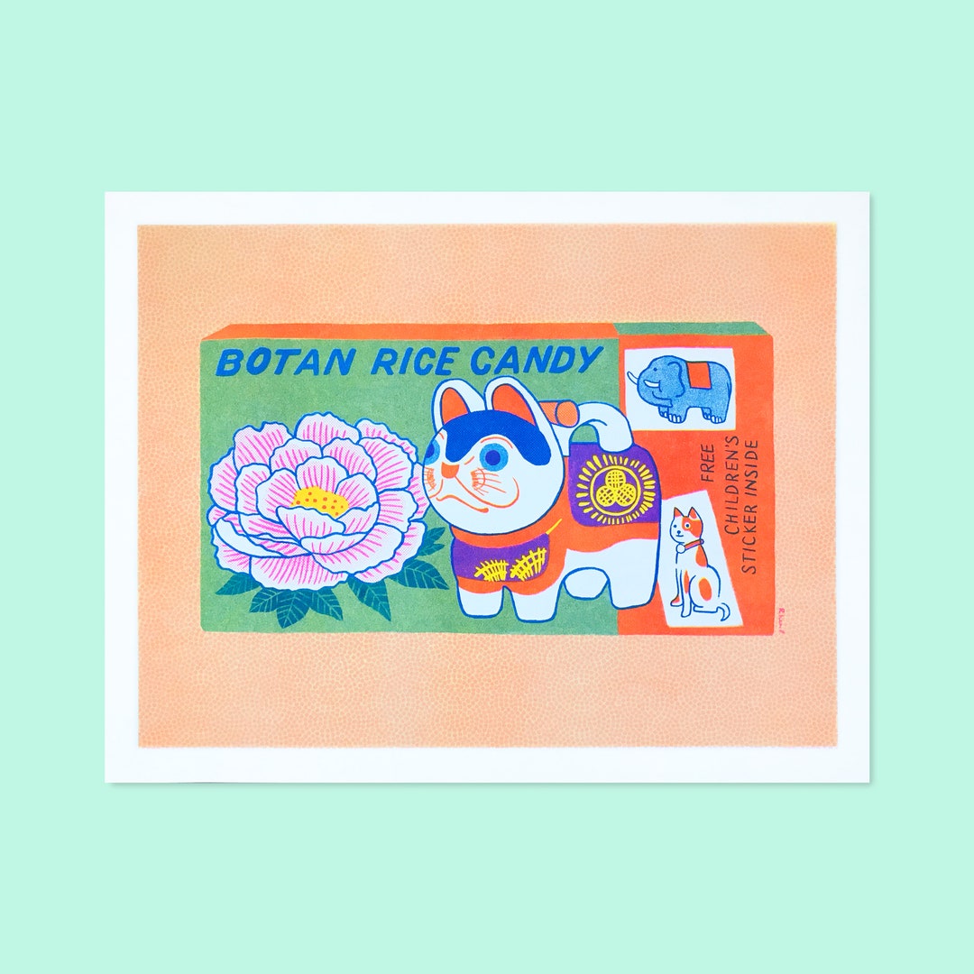 Japanese Botan Rice Candy - Risograph Art Print - 8.5 X 11 - Etsy