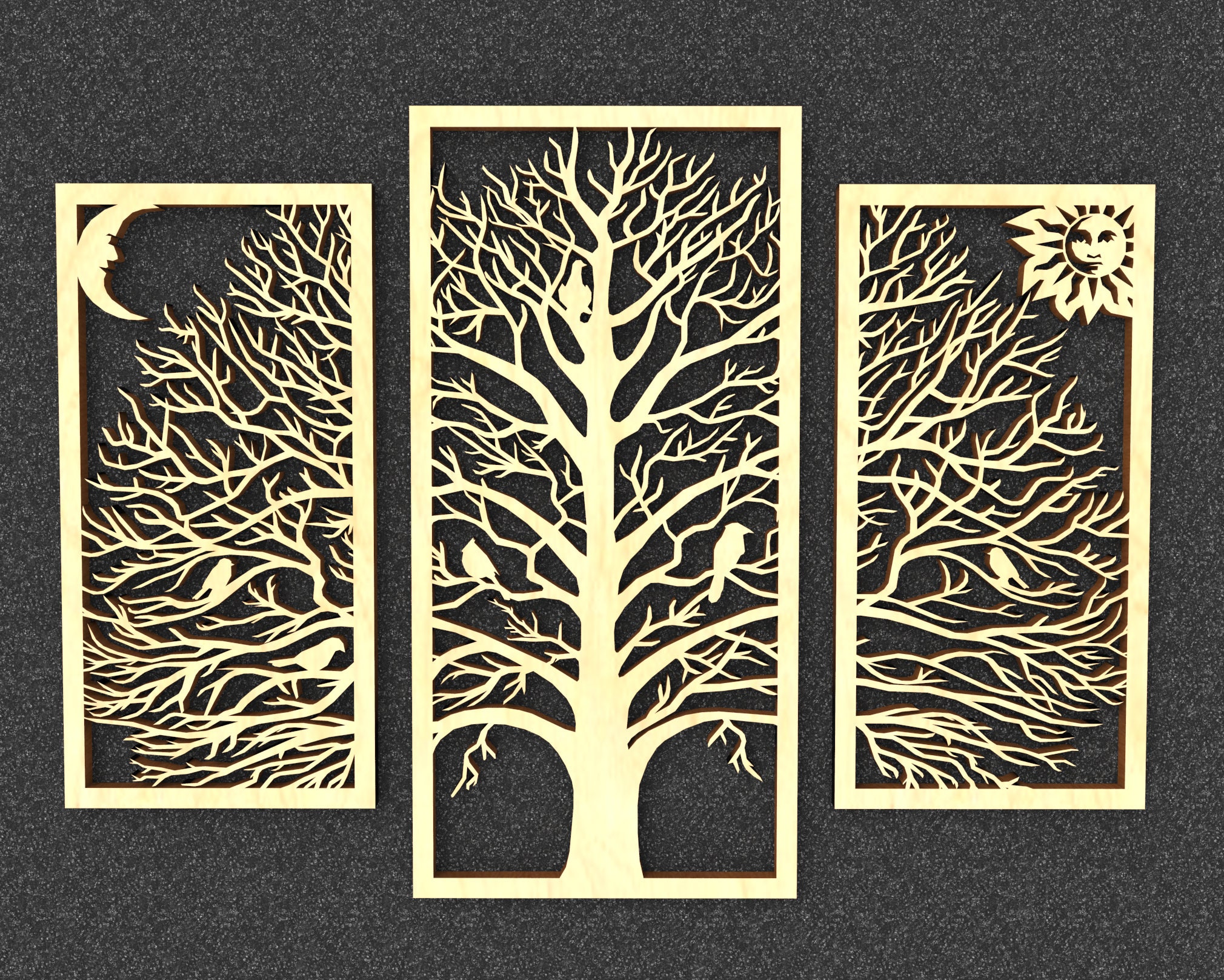 Tree wall decor 3 panel art laser cutting files. Multi panel | Etsy